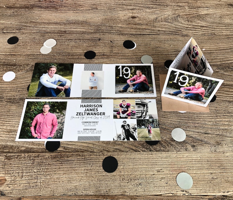 Tri-fold Graduation Announcements Invitations Modern Black & | Etsy