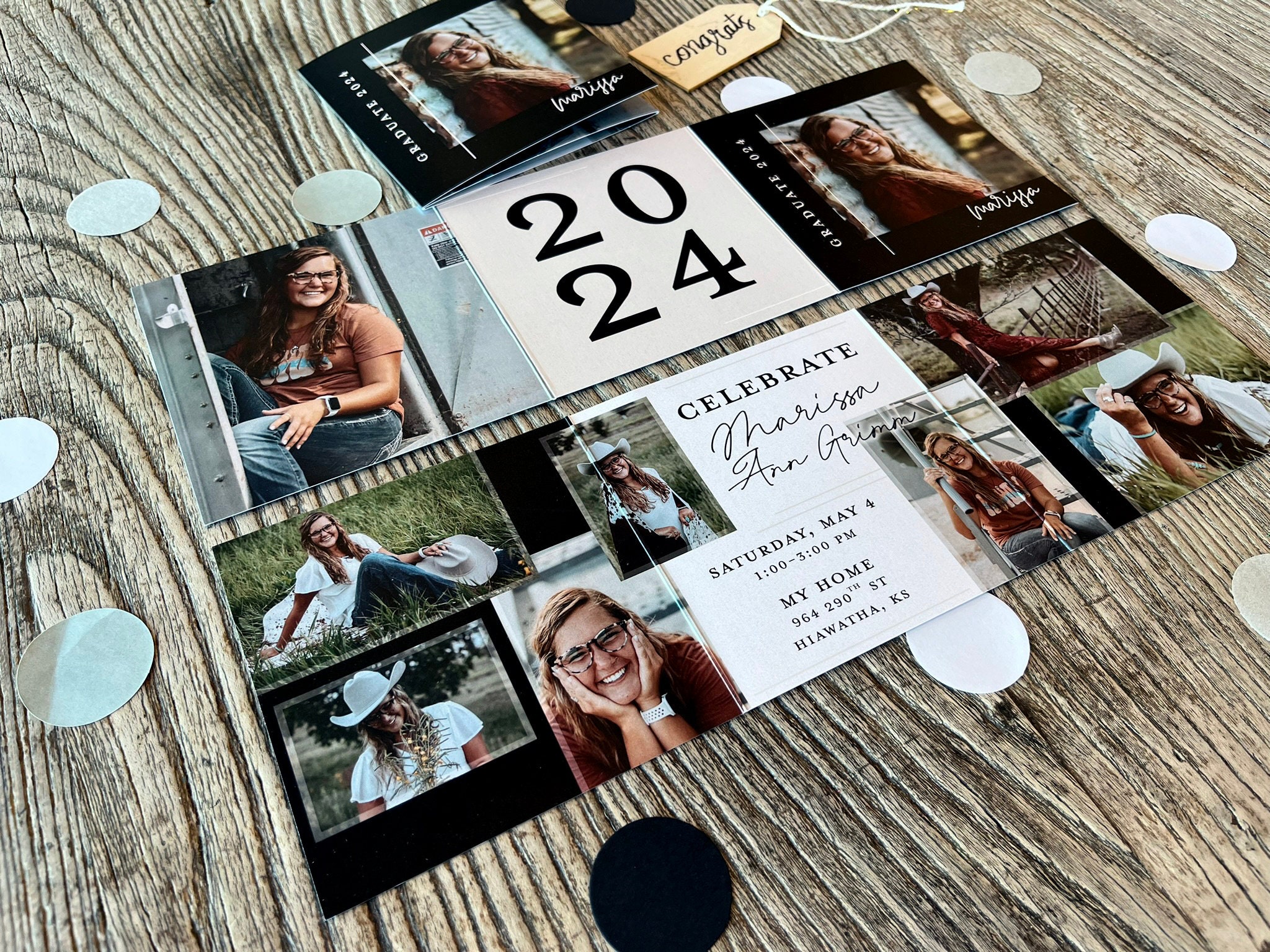 Modern Black Tri-fold Graduation Announcements Invitations · Custom ...