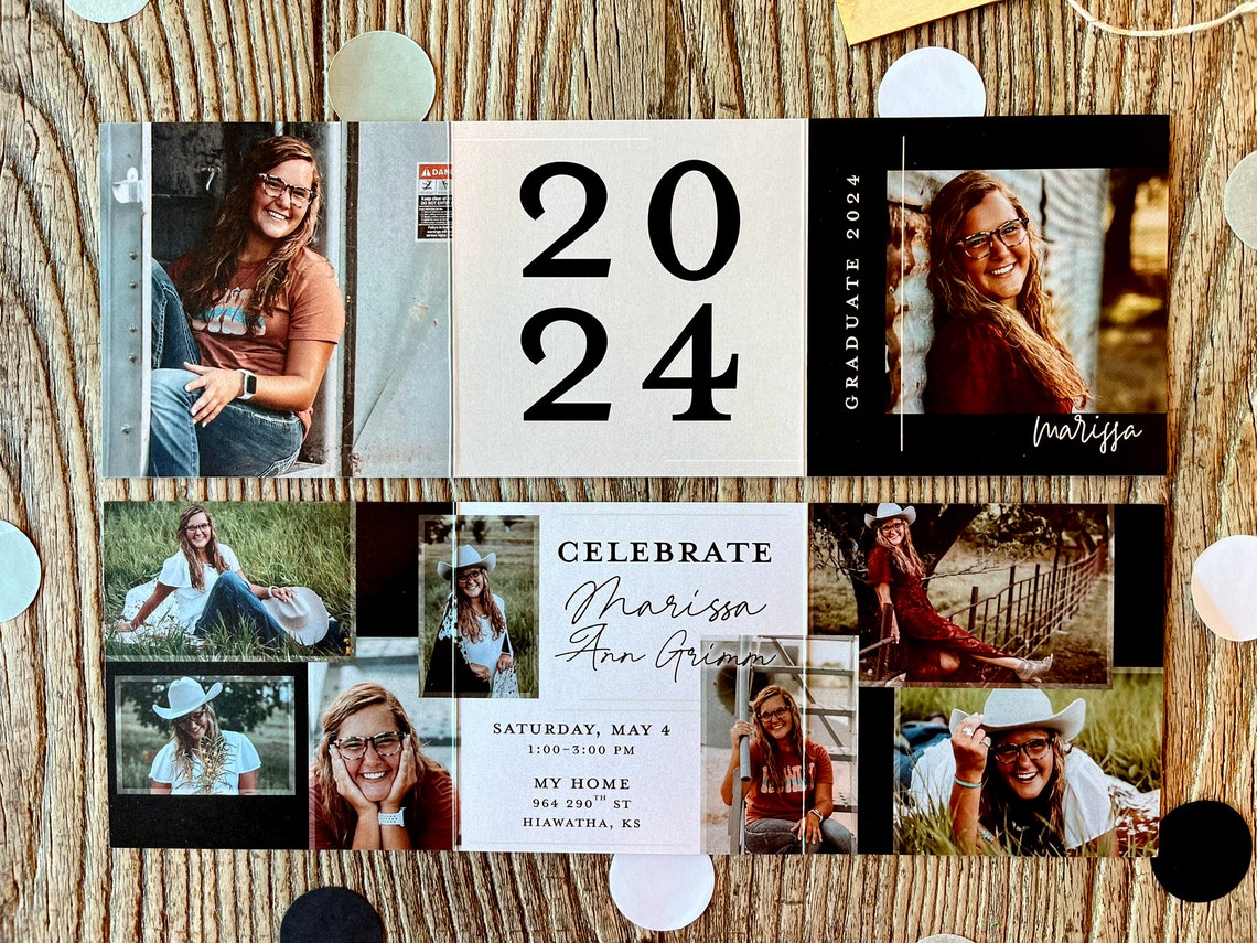 Modern Black Tri-fold Graduation Announcements Invitations · Custom ...