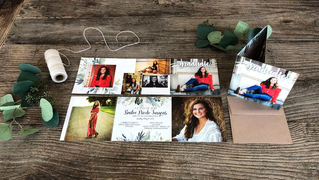 Greenery Tri-fold Graduation Announcements Invitations · Custom ...