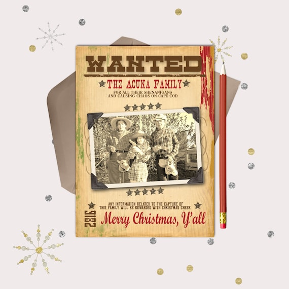 Western Christmas Photo Card Wanted Poster Printable Files | Etsy