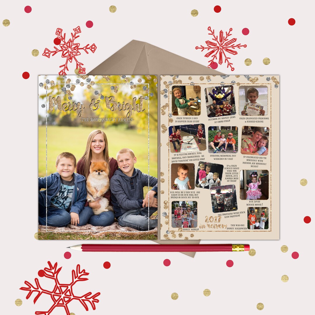 Merry & Bright Year in Review Cards · Gold and Silver Glitter · Include ...