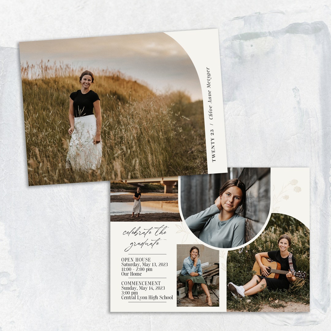 Graduation Announcement Card Invitation 5 Photo Minimalist Grad Party ...