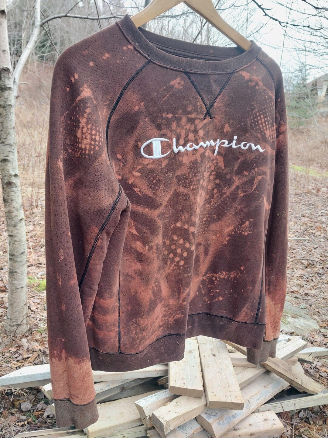 Acid Washed Champion Sweater With Bleach Bloody Hand Design - Etsy