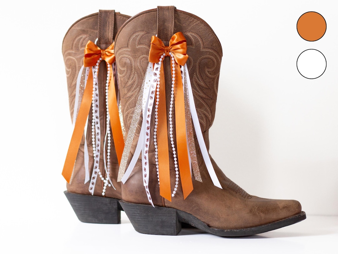Texas College Gameday Boot Bows | Burnt Orange and White Boot Bows ...