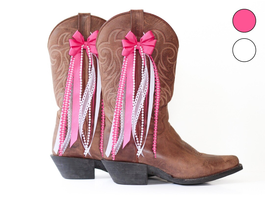 Hot Pink and White Country Concert Boot Bows | Pink and White Boot Bows ...