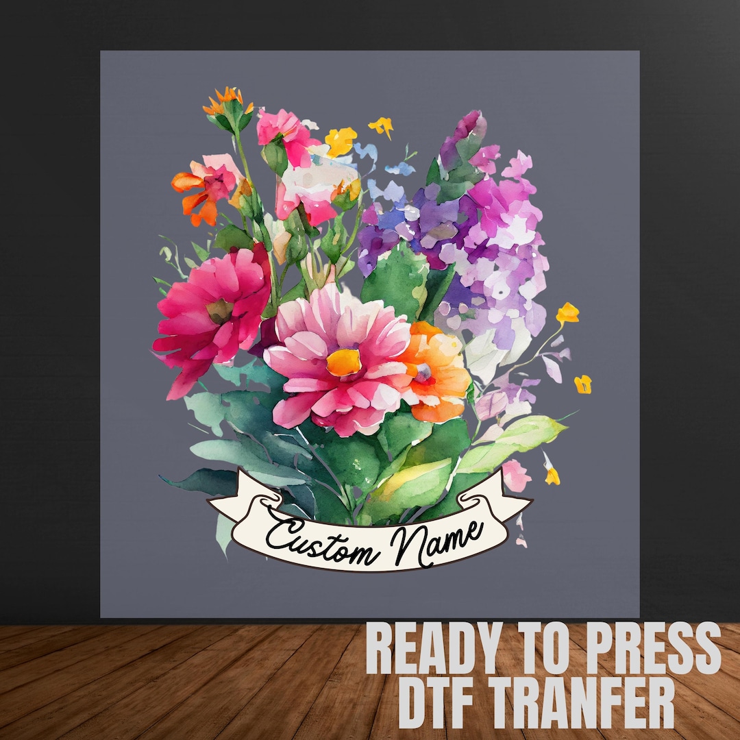 Custom Floral Name Frame: Wildflower Bouquet DTF Transfer - Etsy