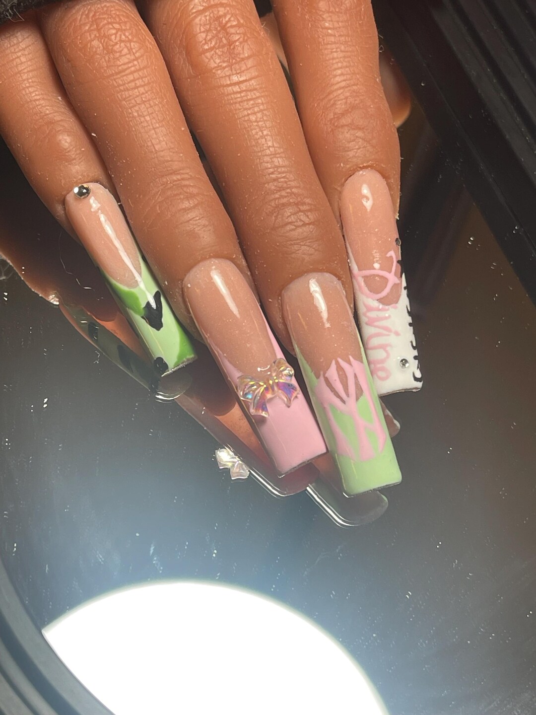 Divine Camo & Pink Baddie Nails | 333 Angel Number Press on Nails | XL ...