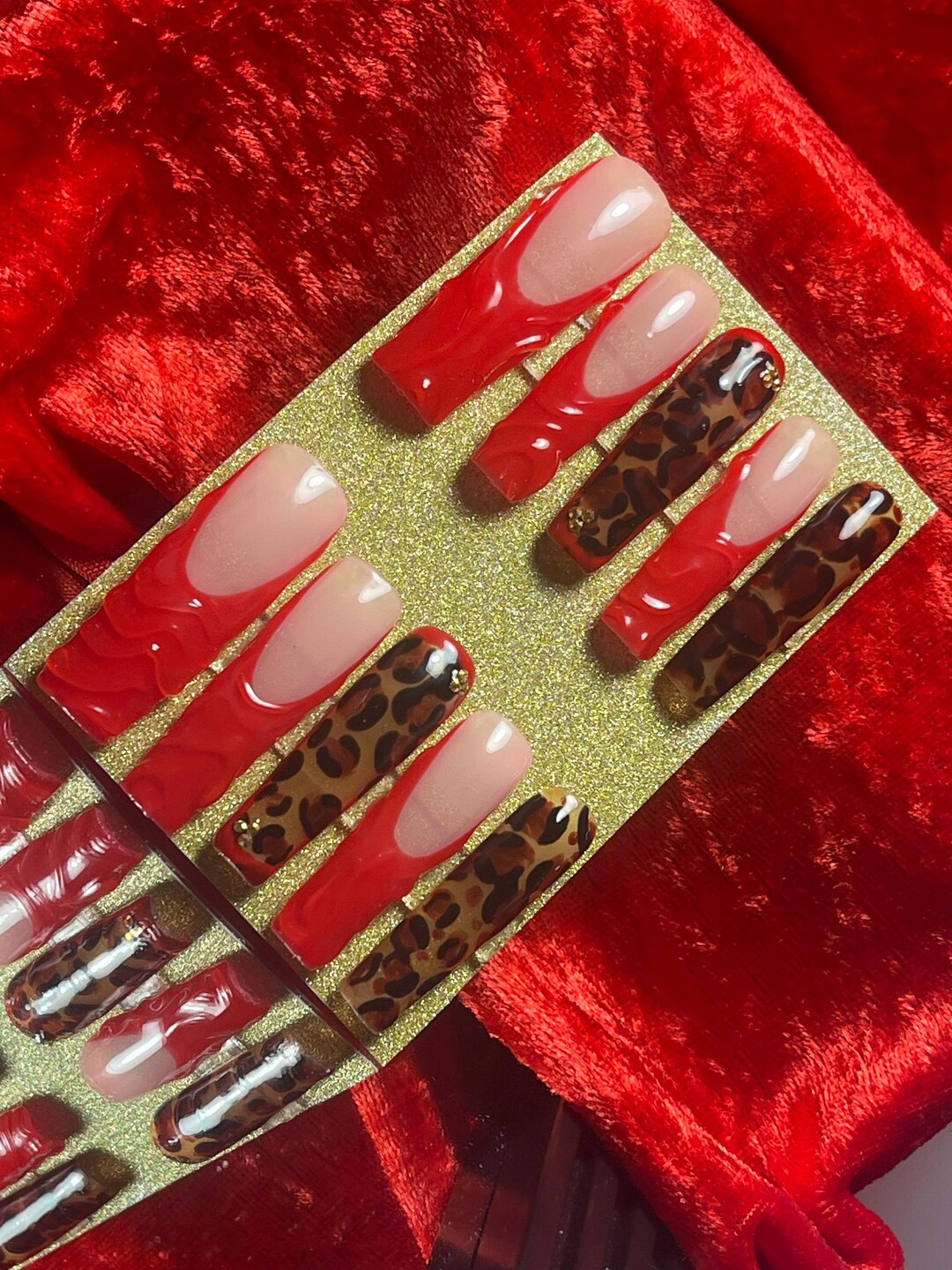 Hand Painted 3D Abstract Red Frenchies W/ Cheetah Accents - Red ...