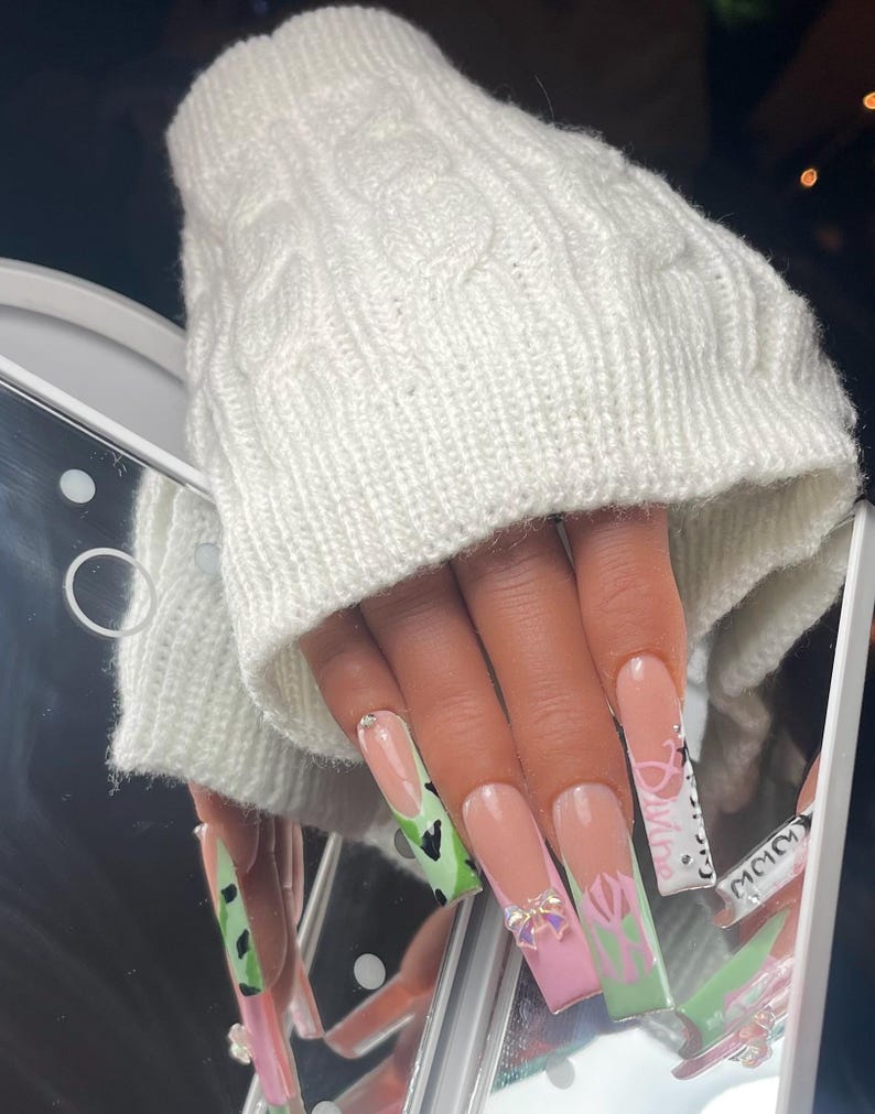 Divine Camo & Pink Baddie Nails | 333 Angel Number Press on Nails | XL ...