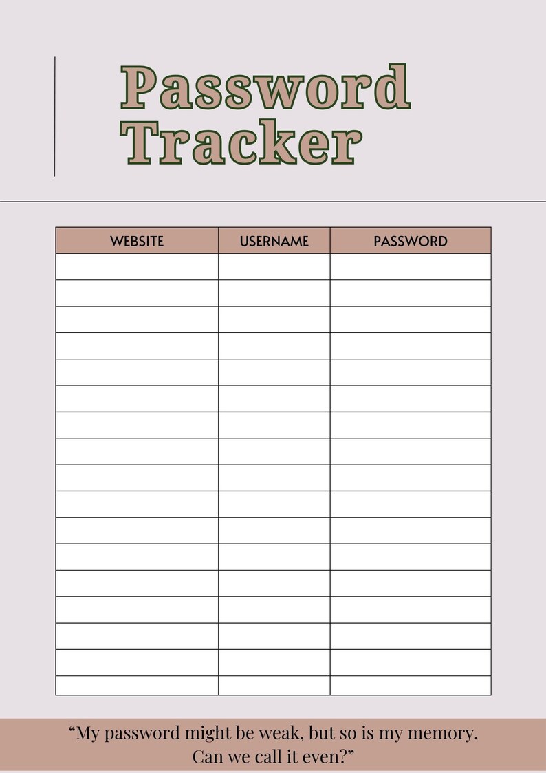 Password Tracker Template - Etsy