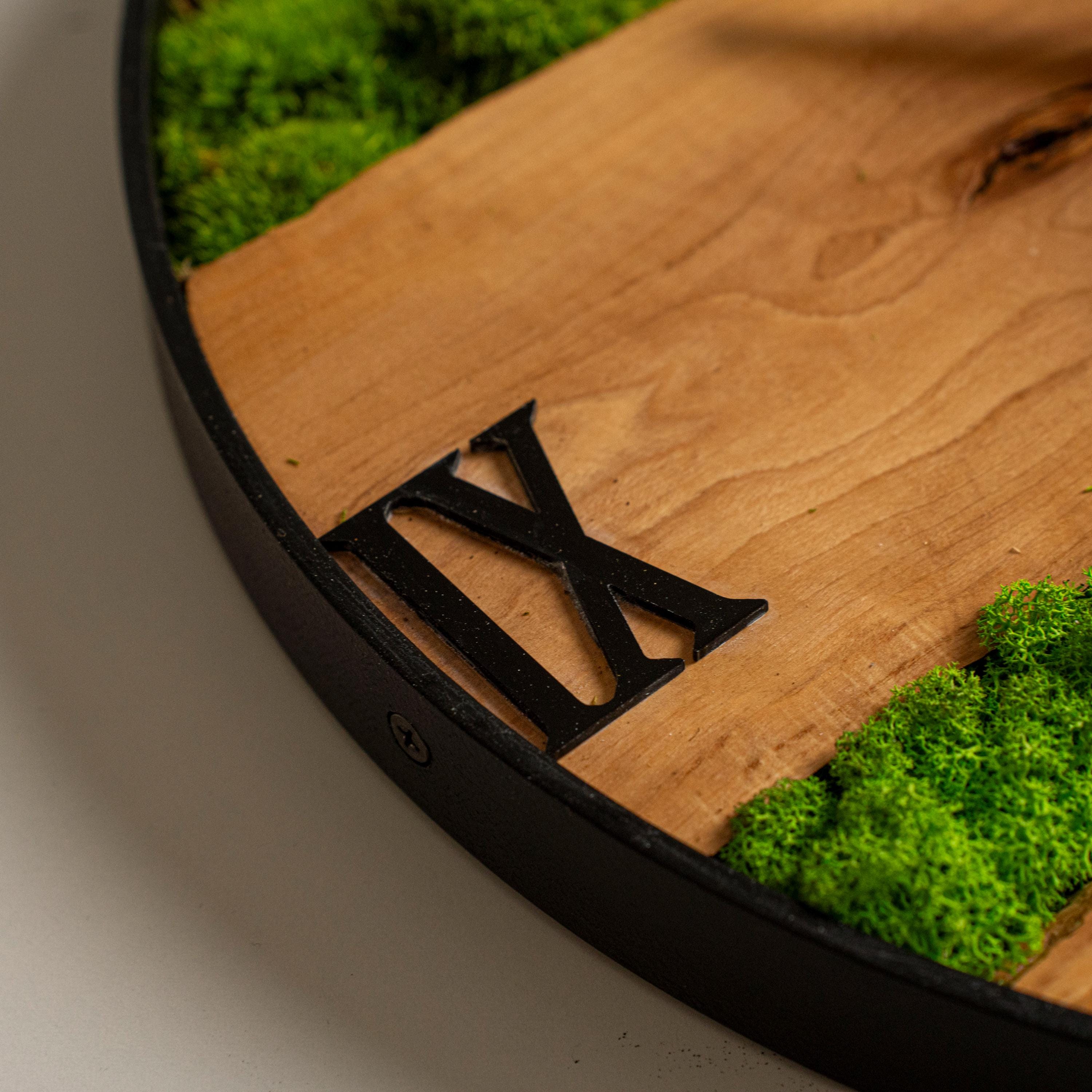 Custom Moss Olive Wood Wall Clock, Moss Clock With Metal Frame ...