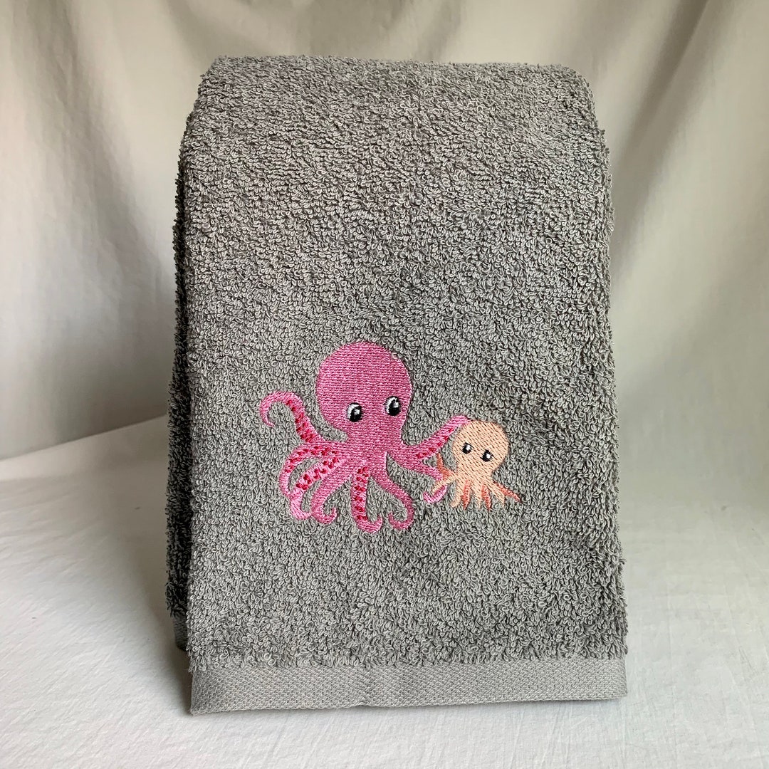 Embroidered Octopus Hand Towel: Ocean Family Decor - Etsy