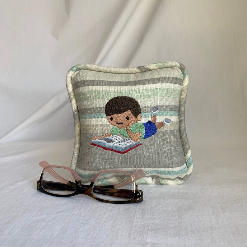 Embroidered Boy Reading Pillow: 6"x 6" Book Lover Gift - Etsy