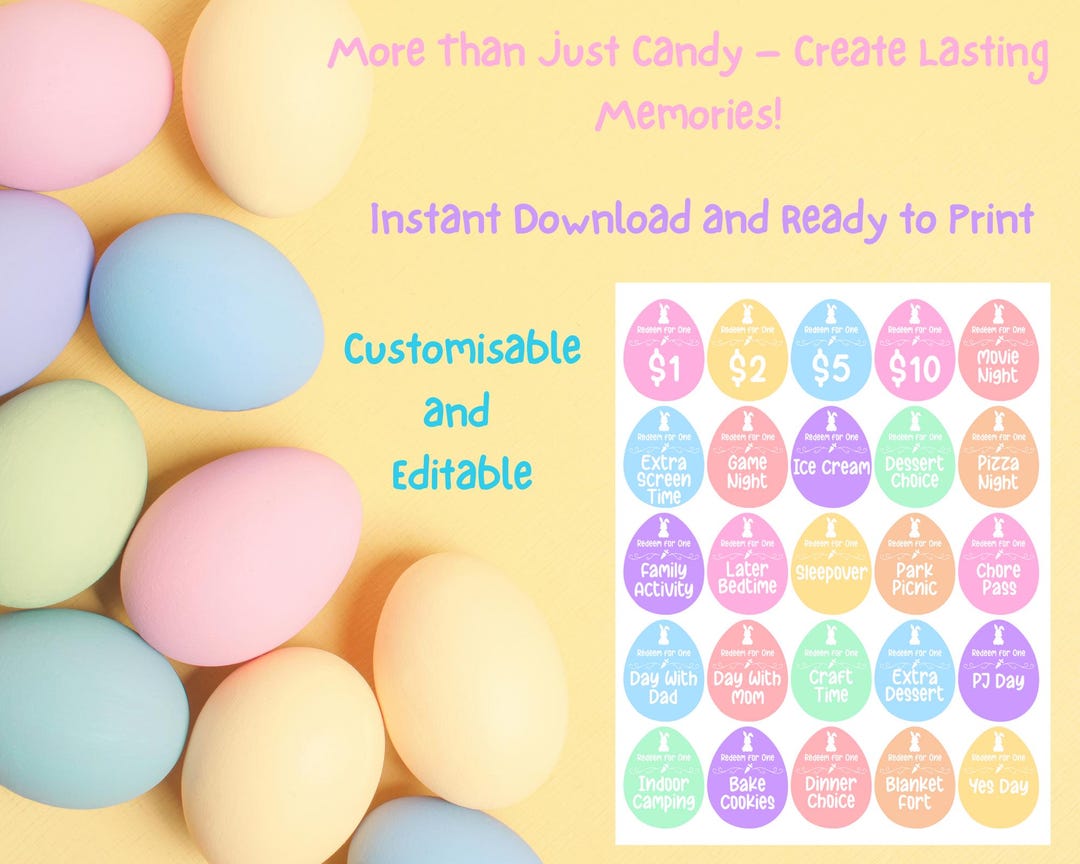 Editable Easter Coupons & Bunny Tokens – Printable Egg Hunt Vouchers ...