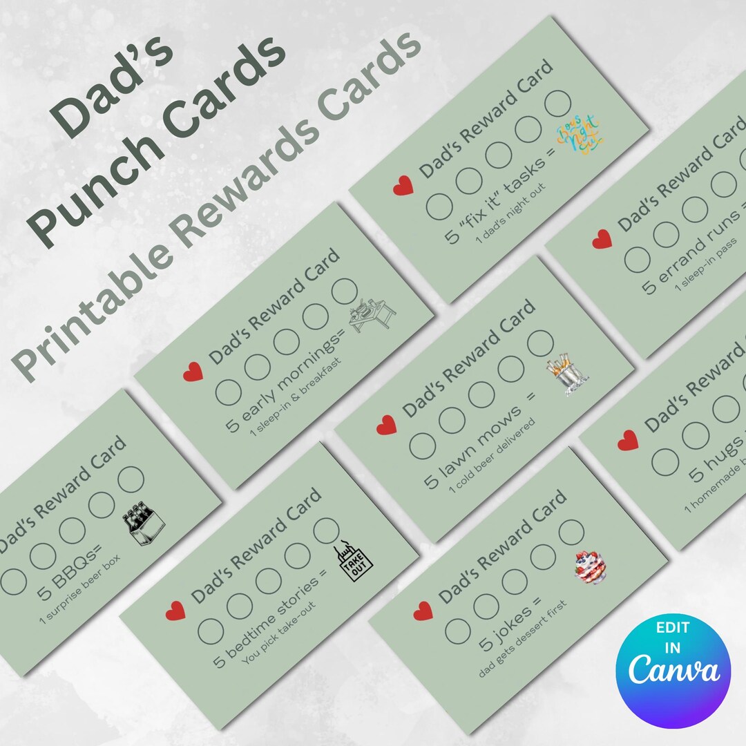 Printable Dad Reward Punch Cards Template | Editable Father’s Day Gift ...