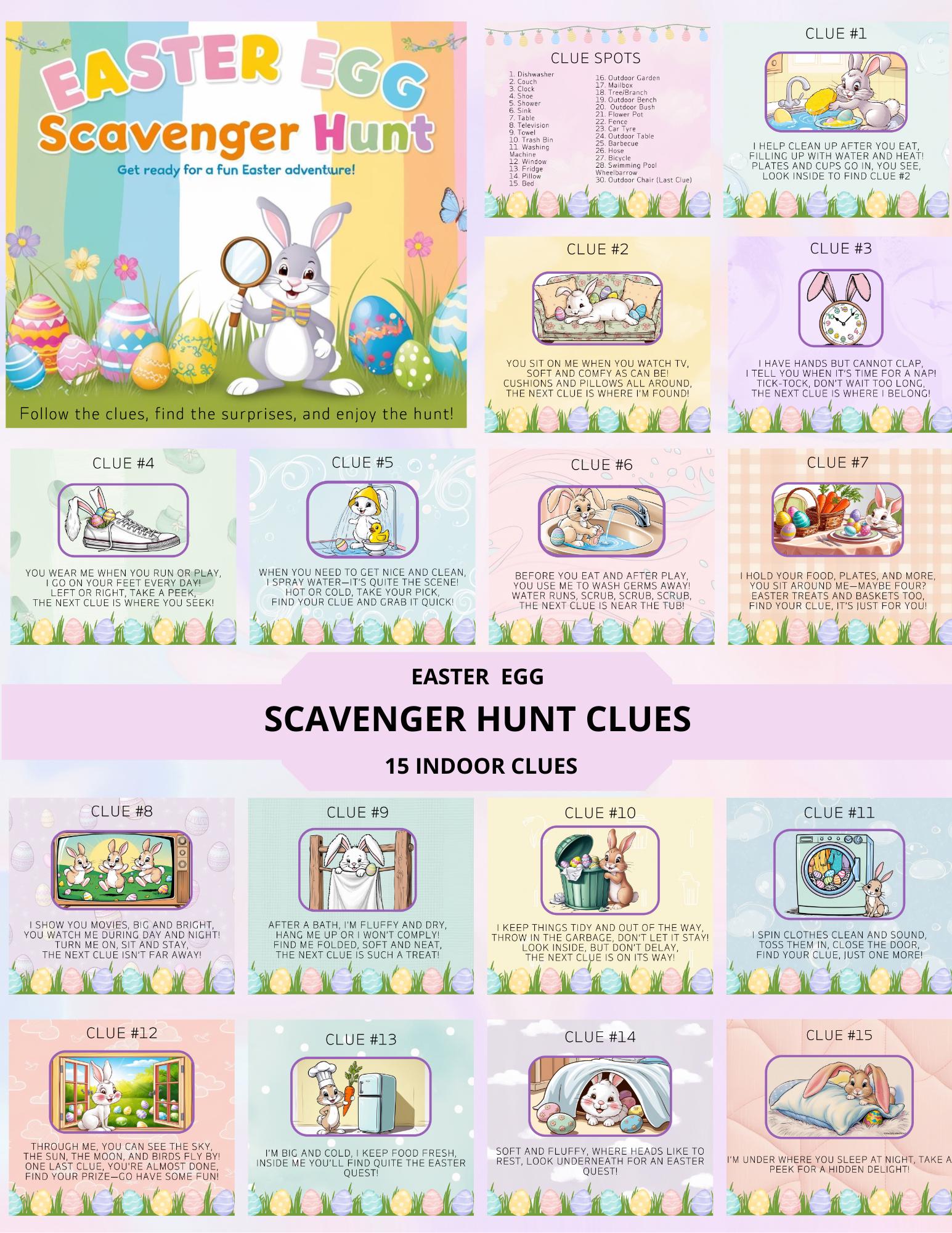 Easter Egg Hunt Clues Printable, 30 Indoor & Outdoor Riddles, Printable ...