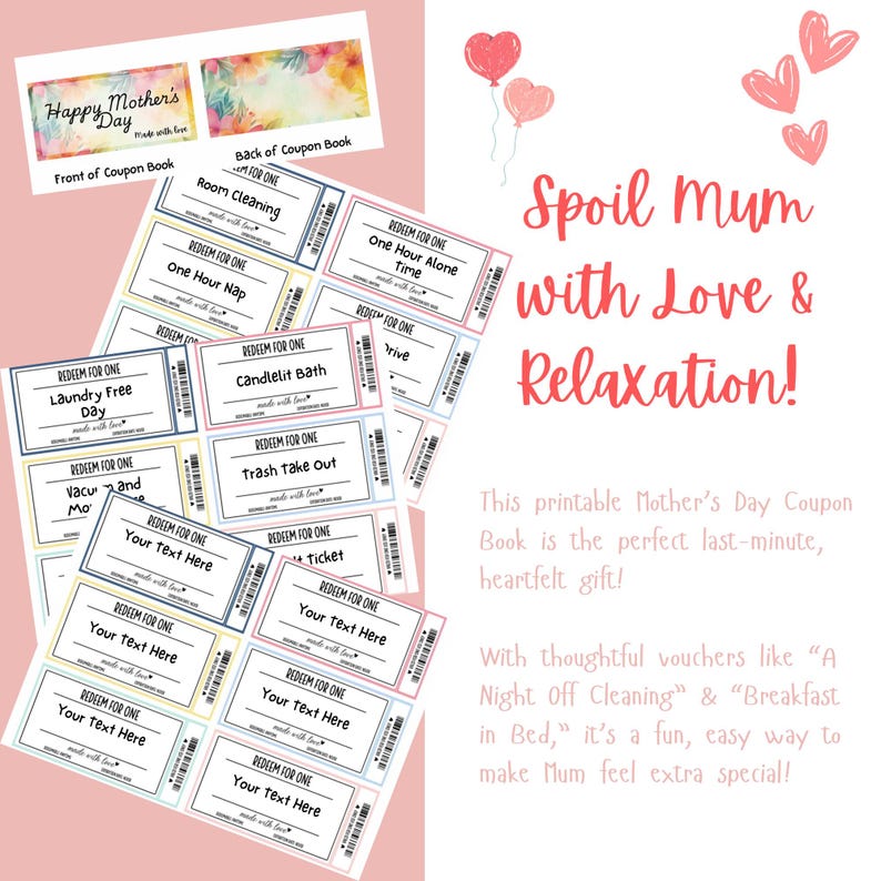 Personalizable Mother's Day Coupon Book | Editable PDF Birthday Gift ...