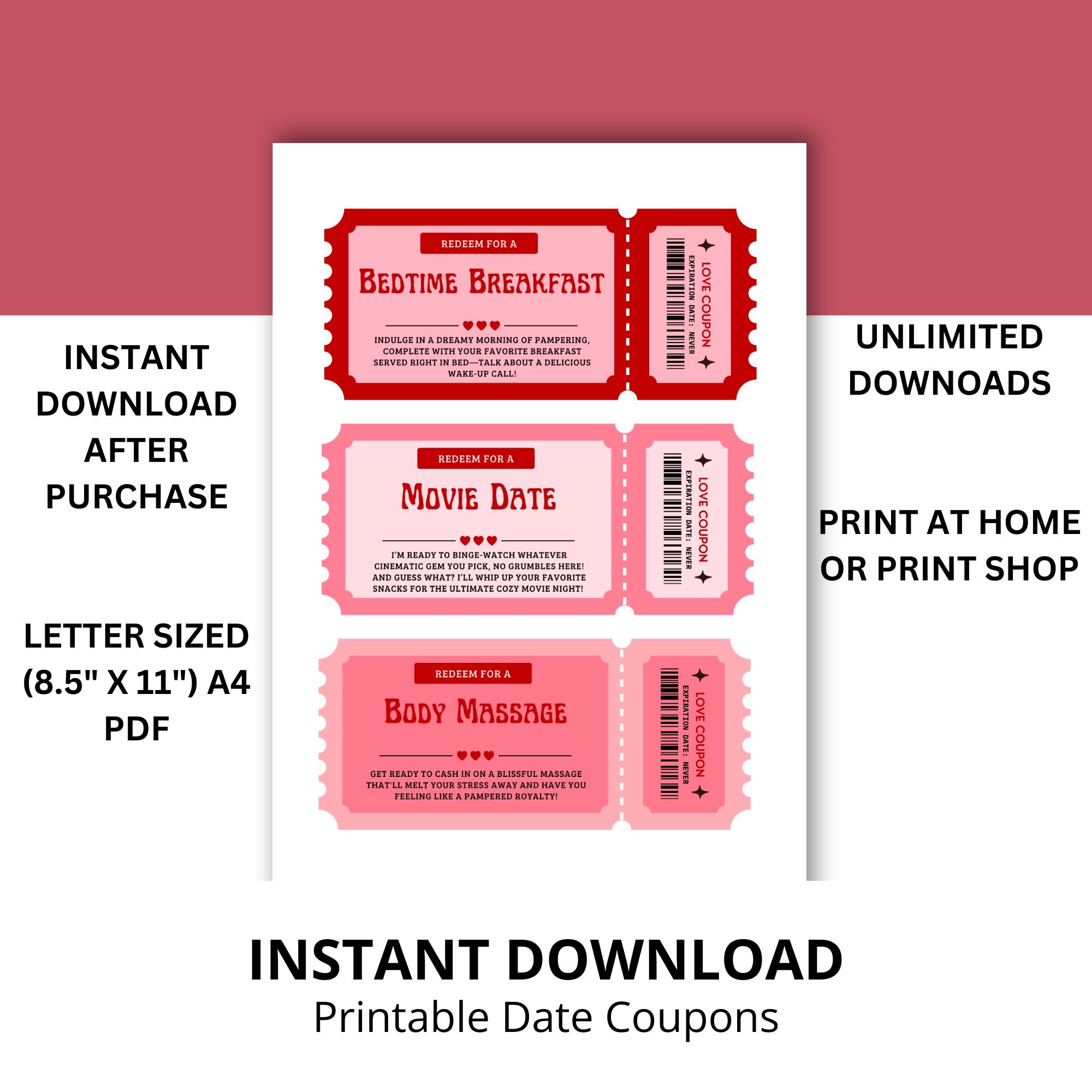 Printable Date Idea Coupon Book, 30 Editable Love Coupons, Anniversary ...
