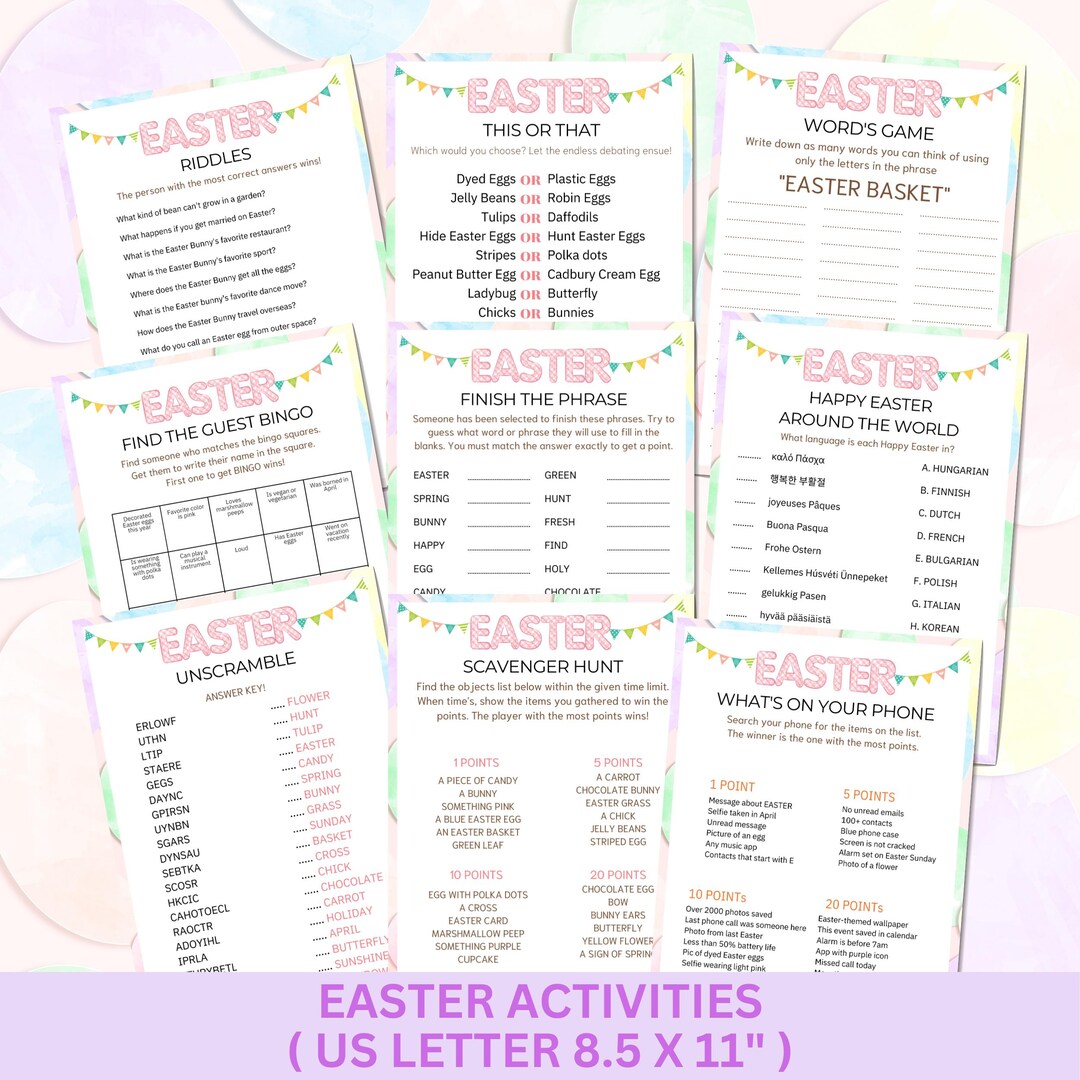 Easter Games Printable Activities for Kids and Adults, Easter Party ...