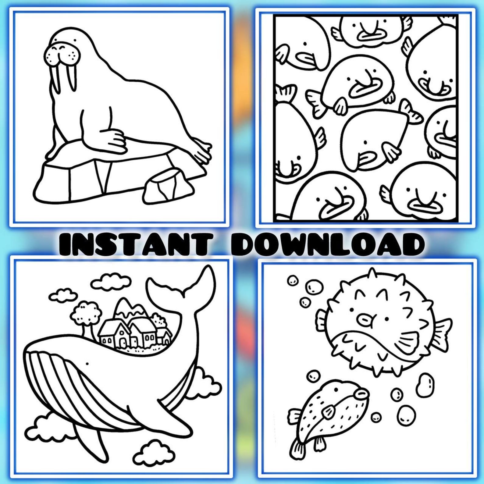 Ocean Scene: Cute Relaxation Coloring Book by Coco Wyo Instant Digital ...