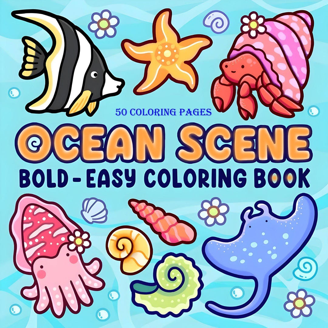 Ocean Scene: Cute Relaxation Coloring Book by Coco Wyo Instant Digital ...