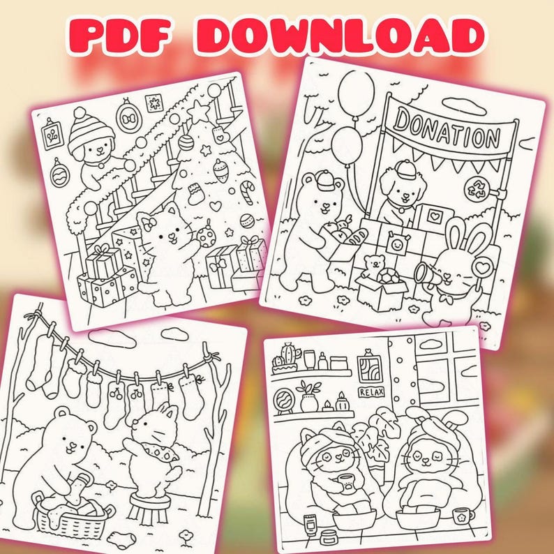 Cozy Days Coloring Pages: Super Cute Teddy Characters in Cozy Relaxing ...