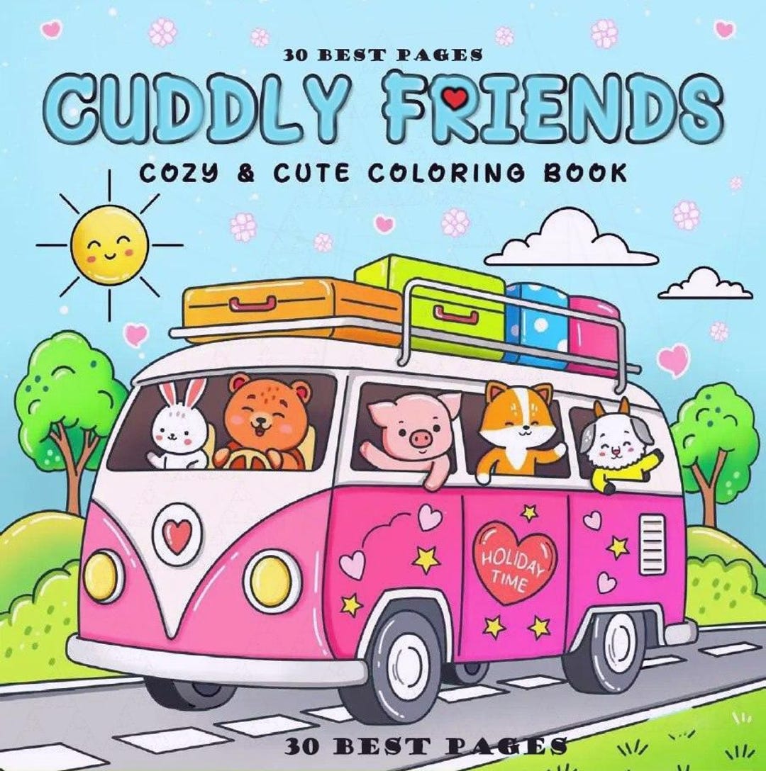 Cuddly Friends Coloring Pages: Super Cute Animals Characters in Cozy ...