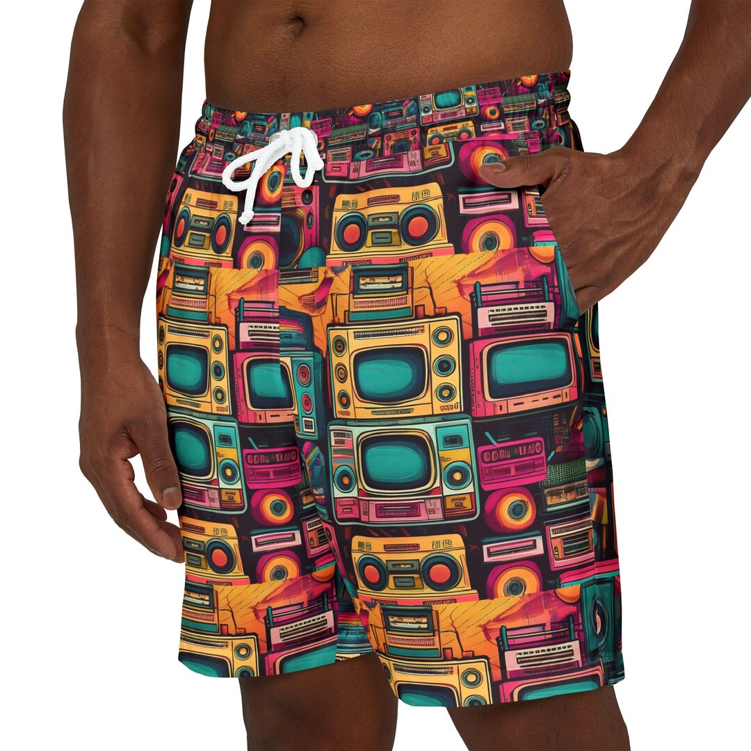 80s & 90s Retro Music Boombox Unisex Swim Shorts -vintage Swim Trunks ...