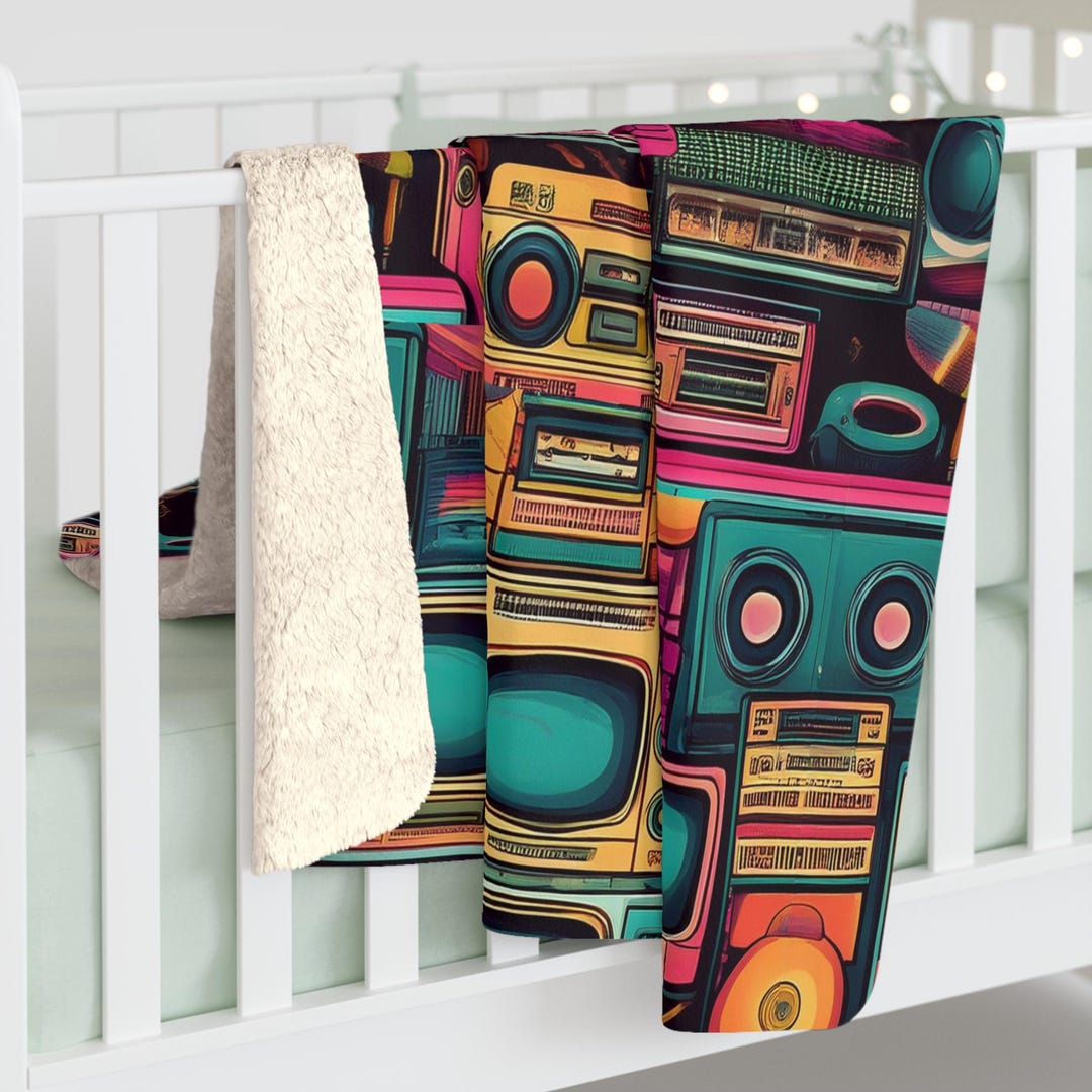 Vintage Boombox Blanket - Retro 90s Colors - Fleece Blanket ...