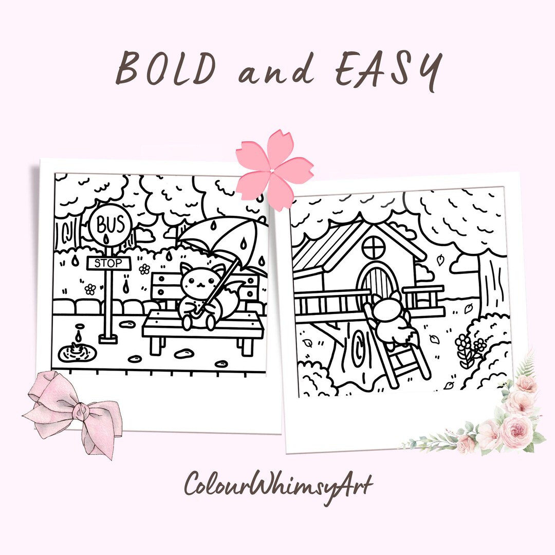 Bold and Easy Kawaii Coloring Pages | Cute and Comfy | Digital Print - Etsy