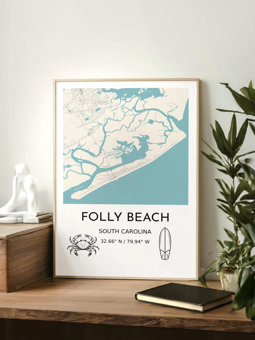 Custom Folly Beach Map Art Print: Personalized Nautical Chart (digital ...