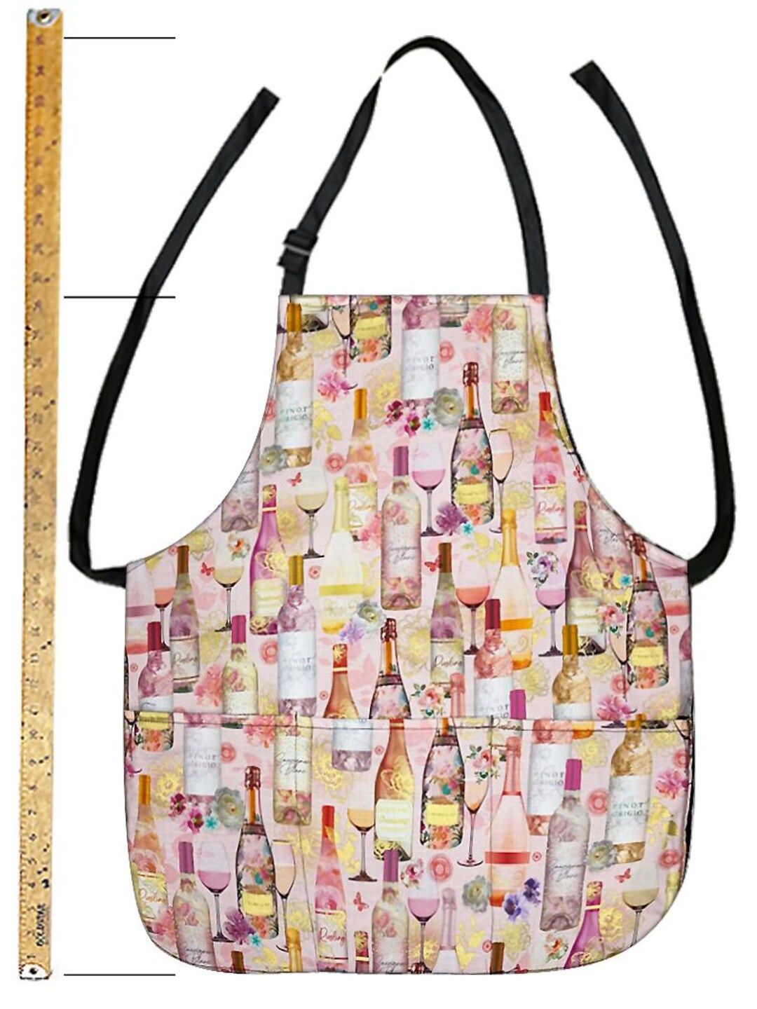 US HANDMADE 2 in 1 APRON With "wine Bottle Pink" Pattern, Cotton ...