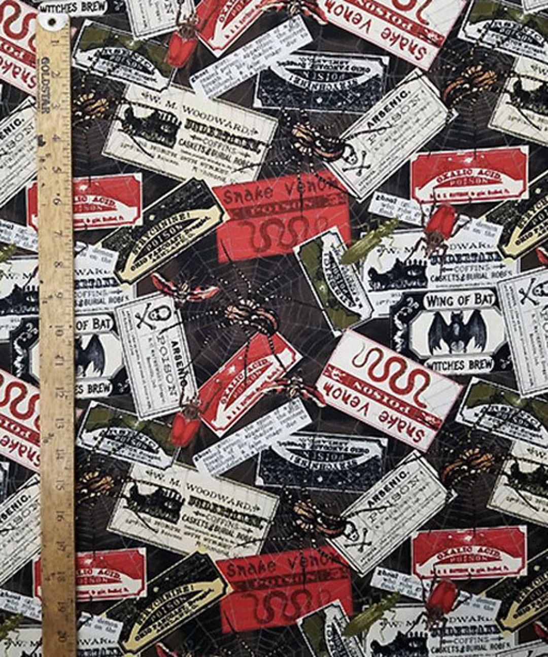 WICKED LABELS Pattern Cotton Fabric 18" X 44" - New and Rare Half a ...