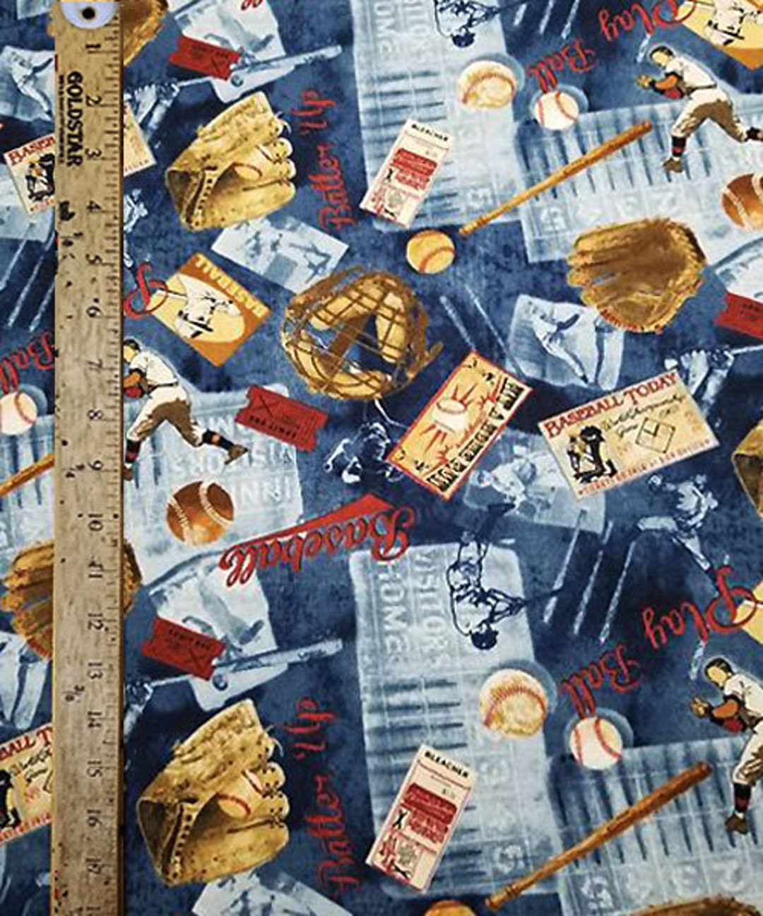 BASEBALL Pattern Cotton Fabric New and Rare 18 by 44 Inches Half a Yard ...