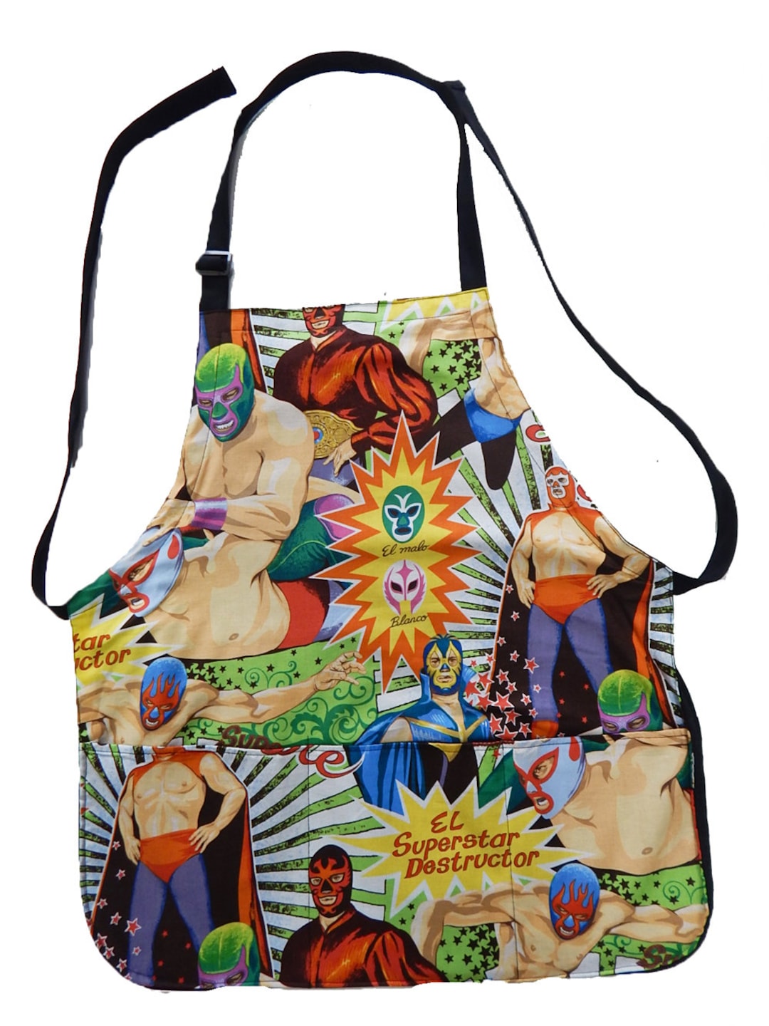 USA Handmande Apron With "super Lucha Libre" Pattern, Cotton ...