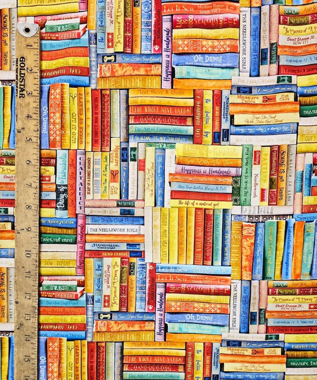 SWING LIBRARY BOOKS Pattern Cotton Fabric 18" X 44" - 1/2 Yard New and ...