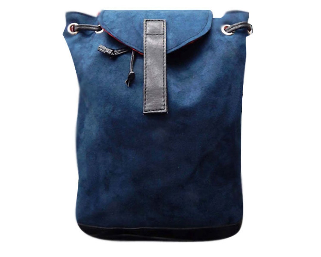 Handmade Suede Navy Blue Backpack: Adjustable Cotton Purse - Etsy