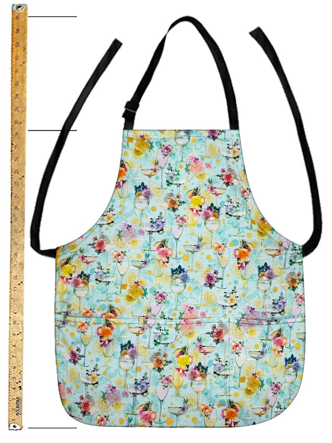 US HANDMADE 2 in 1 APRON With "wine Bottle Teal" Pattern, Cotton ...