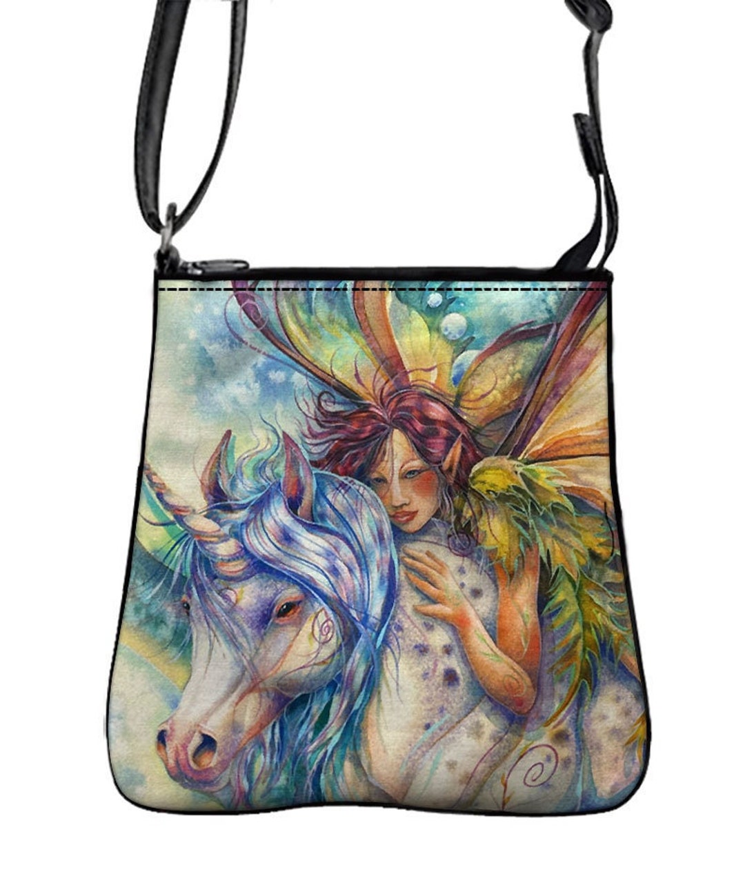 US HANDMADE Handbag Crossover Body Bag With "unicorn 2" Pattern ...
