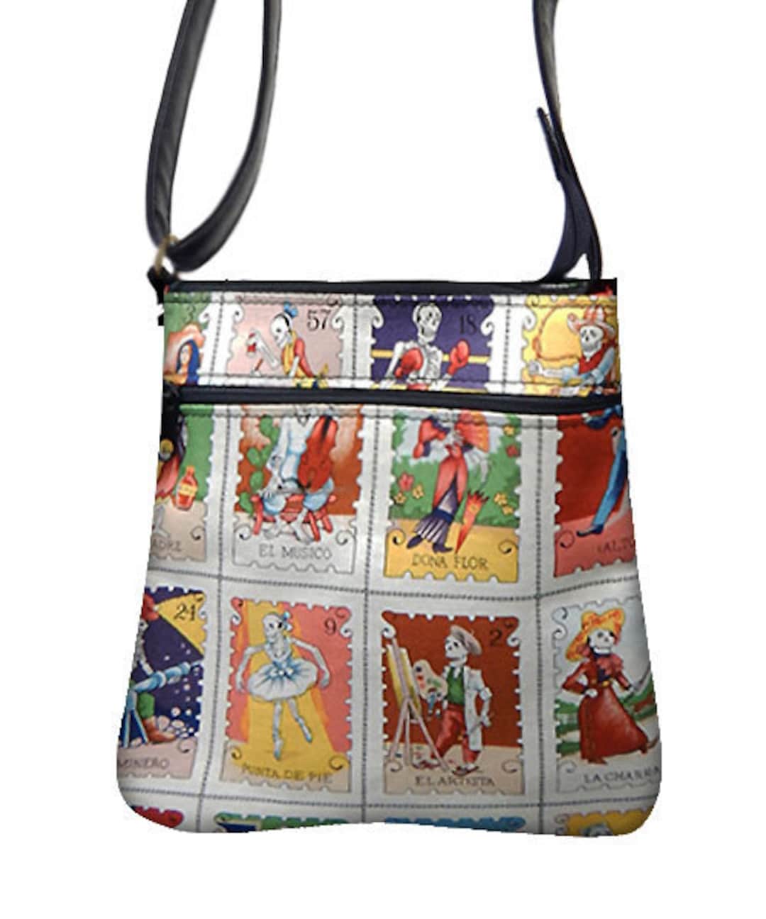 US HANDMADE Handbag Crossover Body Bag With loteria Cartas Skeleton ...