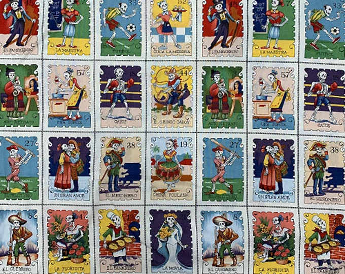 LOTERIA CARTAS GOTHIC Skeleton Pattern Fabric, Cotton Fabric , 20" X 44 ...
