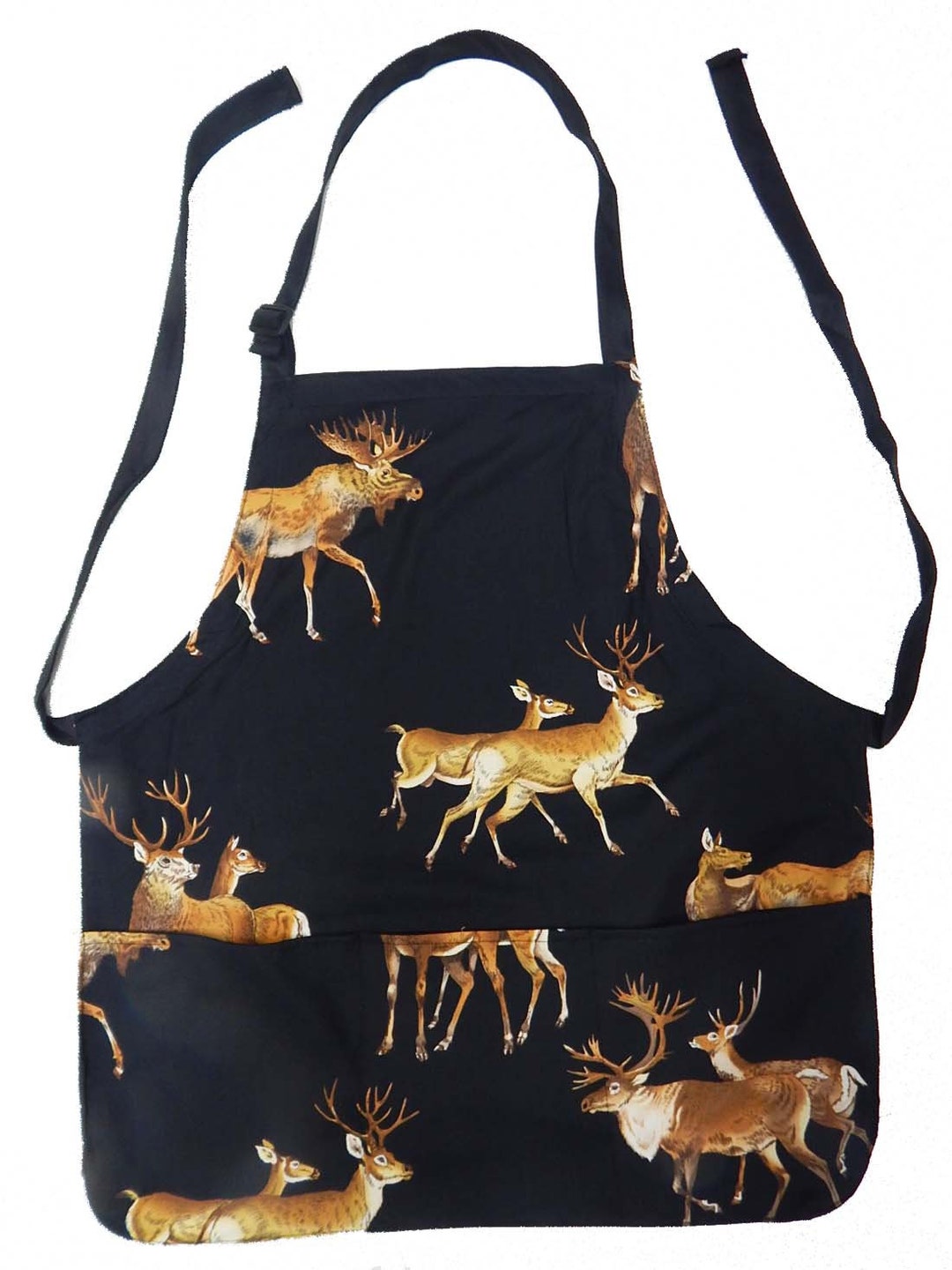US Handmande Apron With "moose" Pattern, Cotton, Reversible Apron, "2 ...