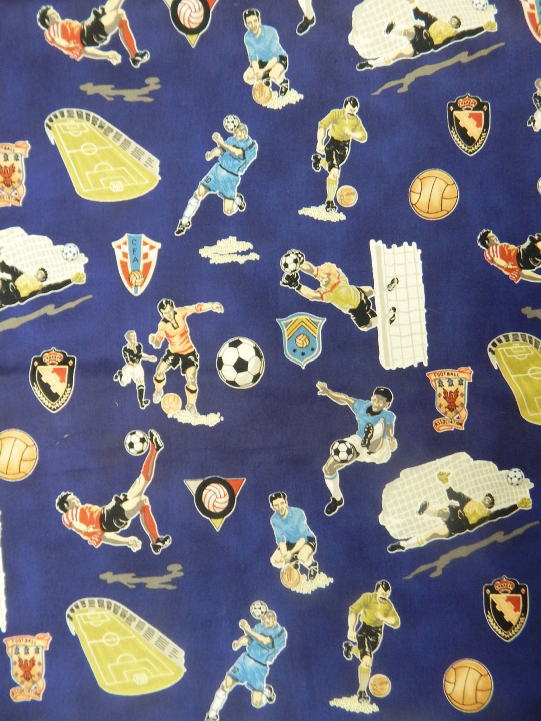 SOCCER Sport Pattern Fabric, Cotton Fabric , 8 " X 11 " , BLUE Color ...