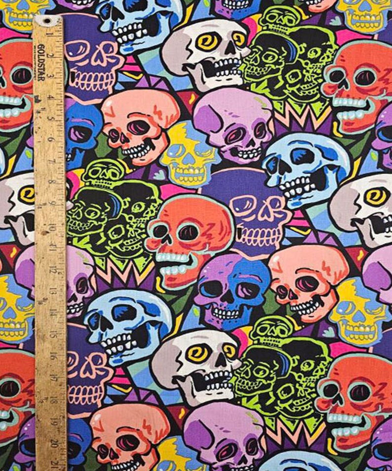 NEON SKULLS Pattern Cotton Fabric 18" X 44" - 1/2 Yard New and Rare - Etsy