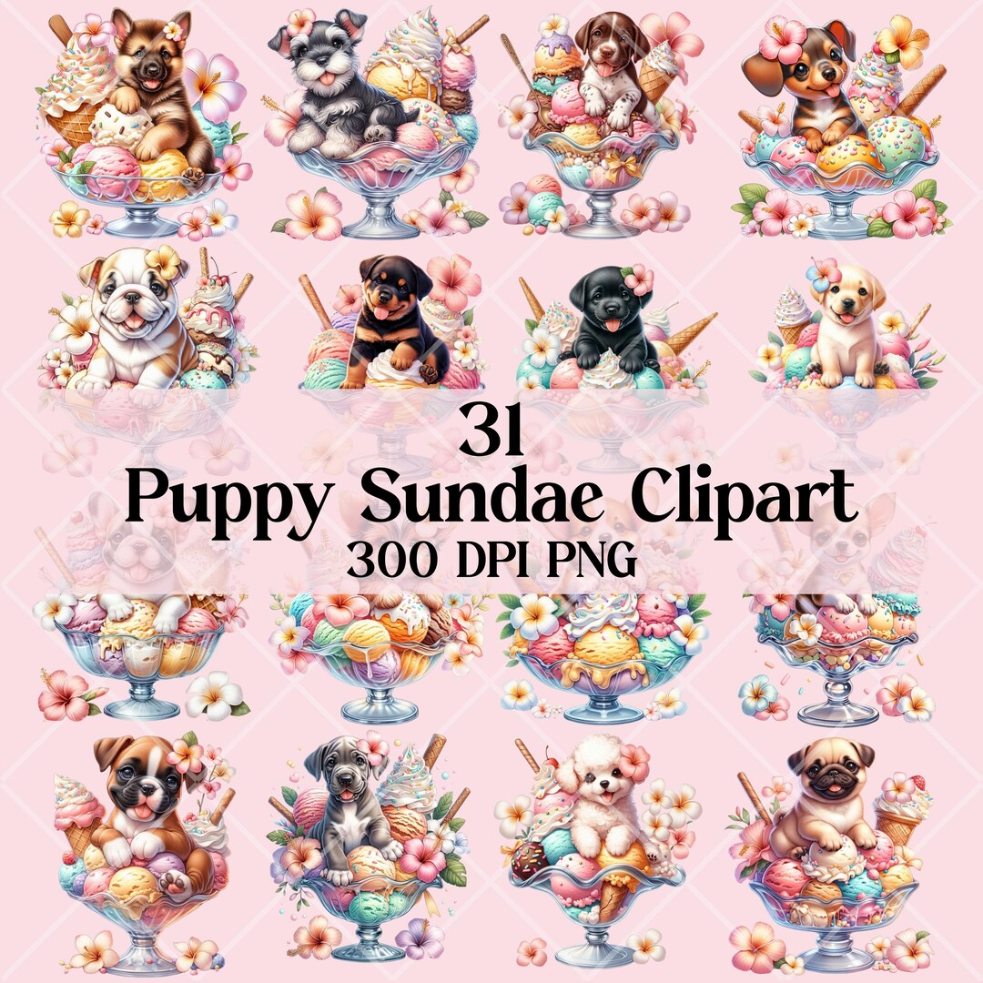 Cute Puppy Clipart Bundle, Puppy Sundae Clipart Transparent PNG, Cute ...