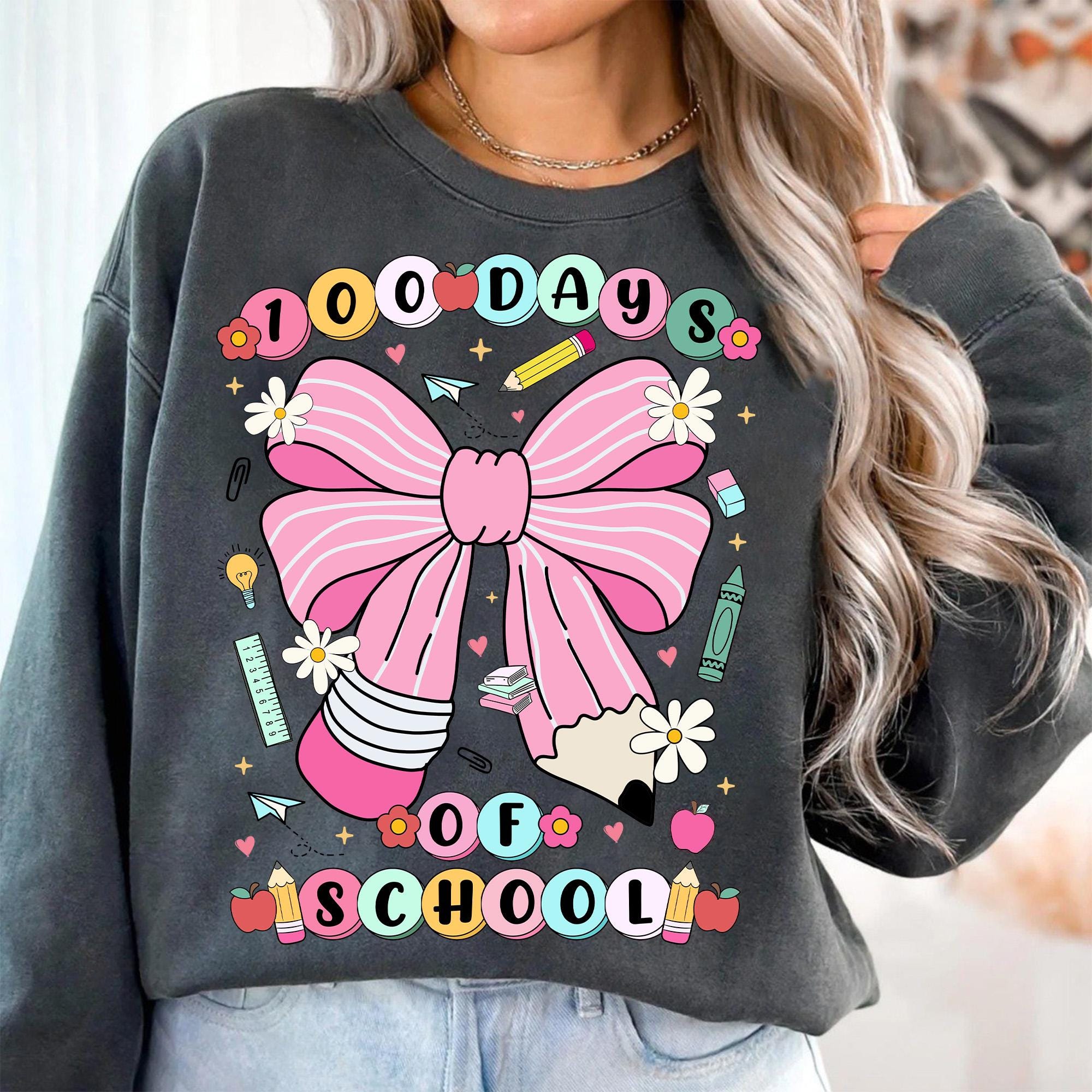 100 Days of School Coquette PNG, Teacher 100 Days Bracelet Png ...