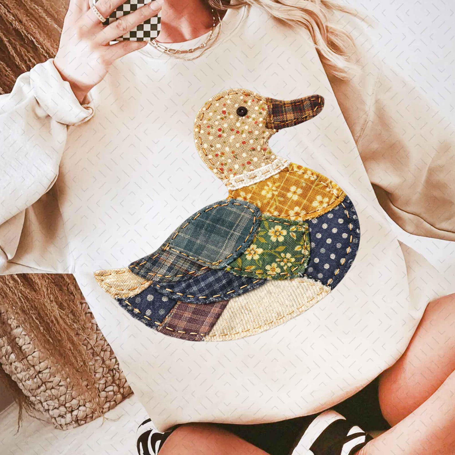 Patchwork Mallard Duck PNG, Quilted Appliqué Mallard Design for Shirts ...