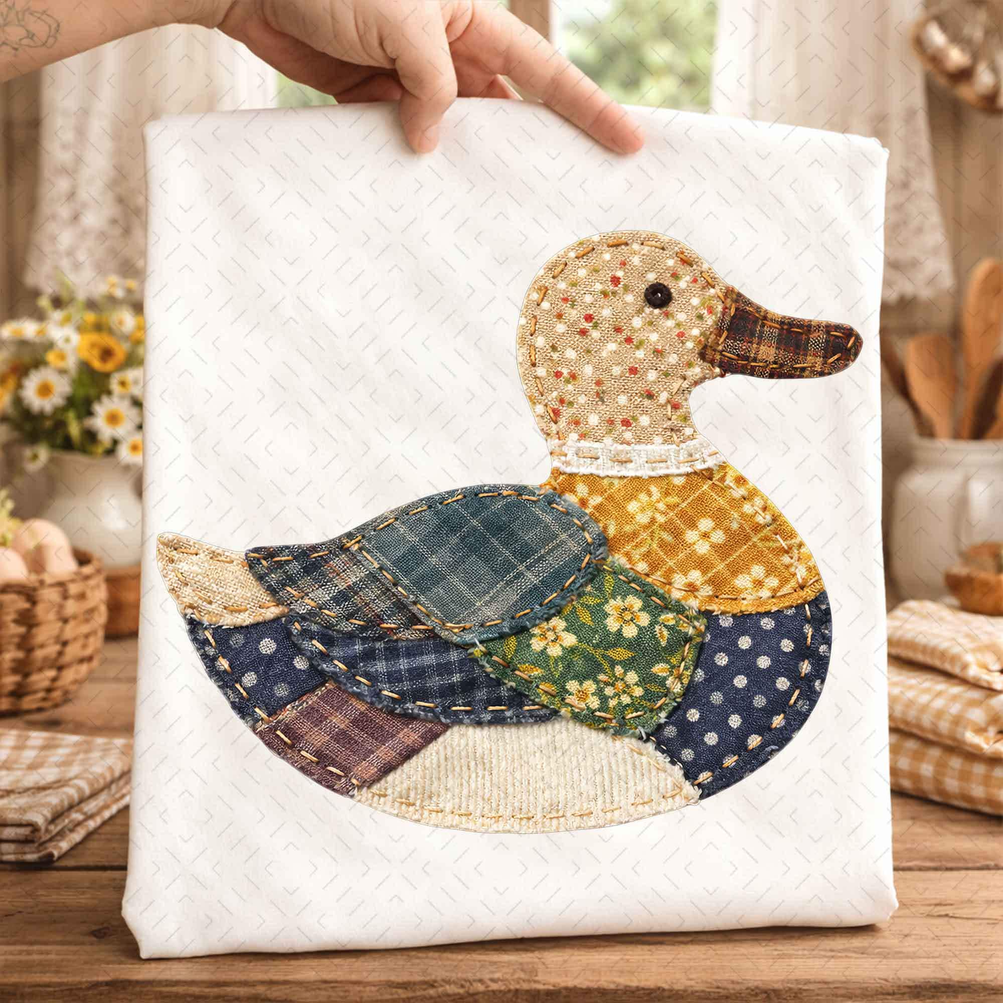 Patchwork Mallard Duck PNG, Quilted Appliqué Mallard Design for Shirts ...