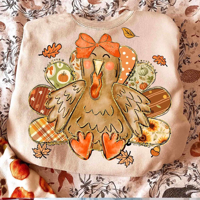 Girly Thanksgiving Turkey PNG, Floral Fall Patchwork Turkey Coquette ...